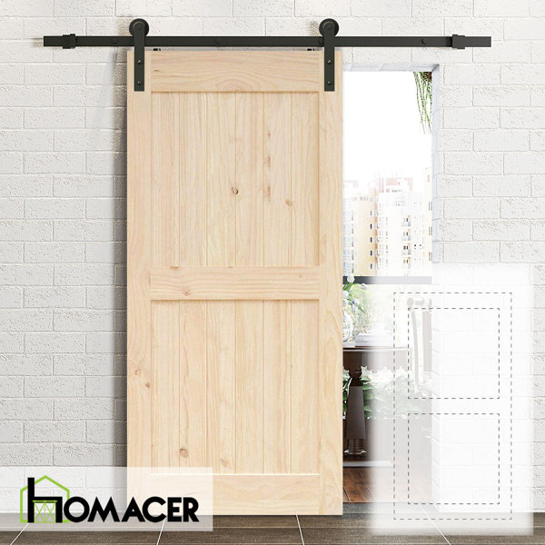 Homacer Panelled Wood Unfinished Frame Barn Door with Installation ...