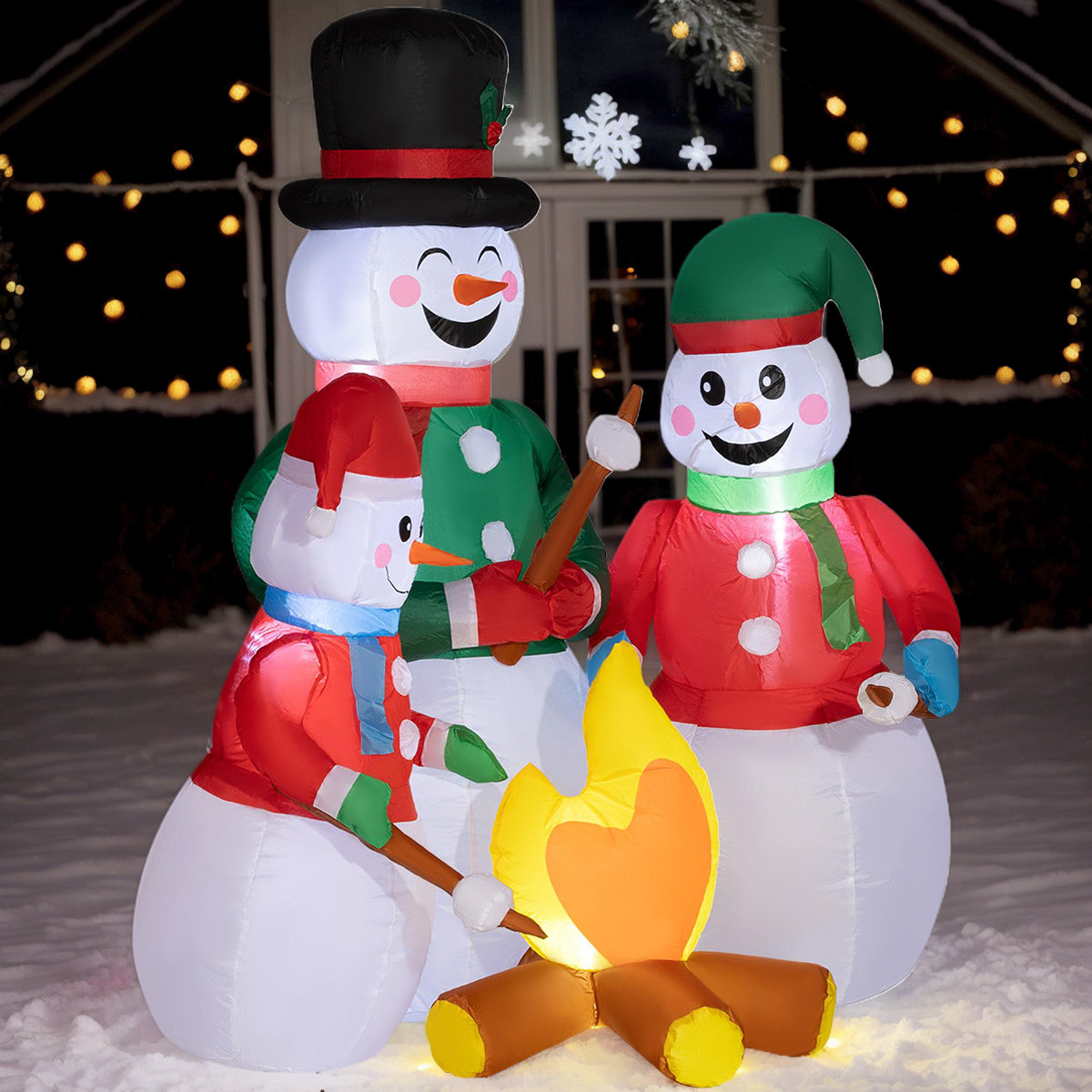 The Holiday Aisle® Festive Snowman Campfire Inflatable - 5Ft Christmas ...