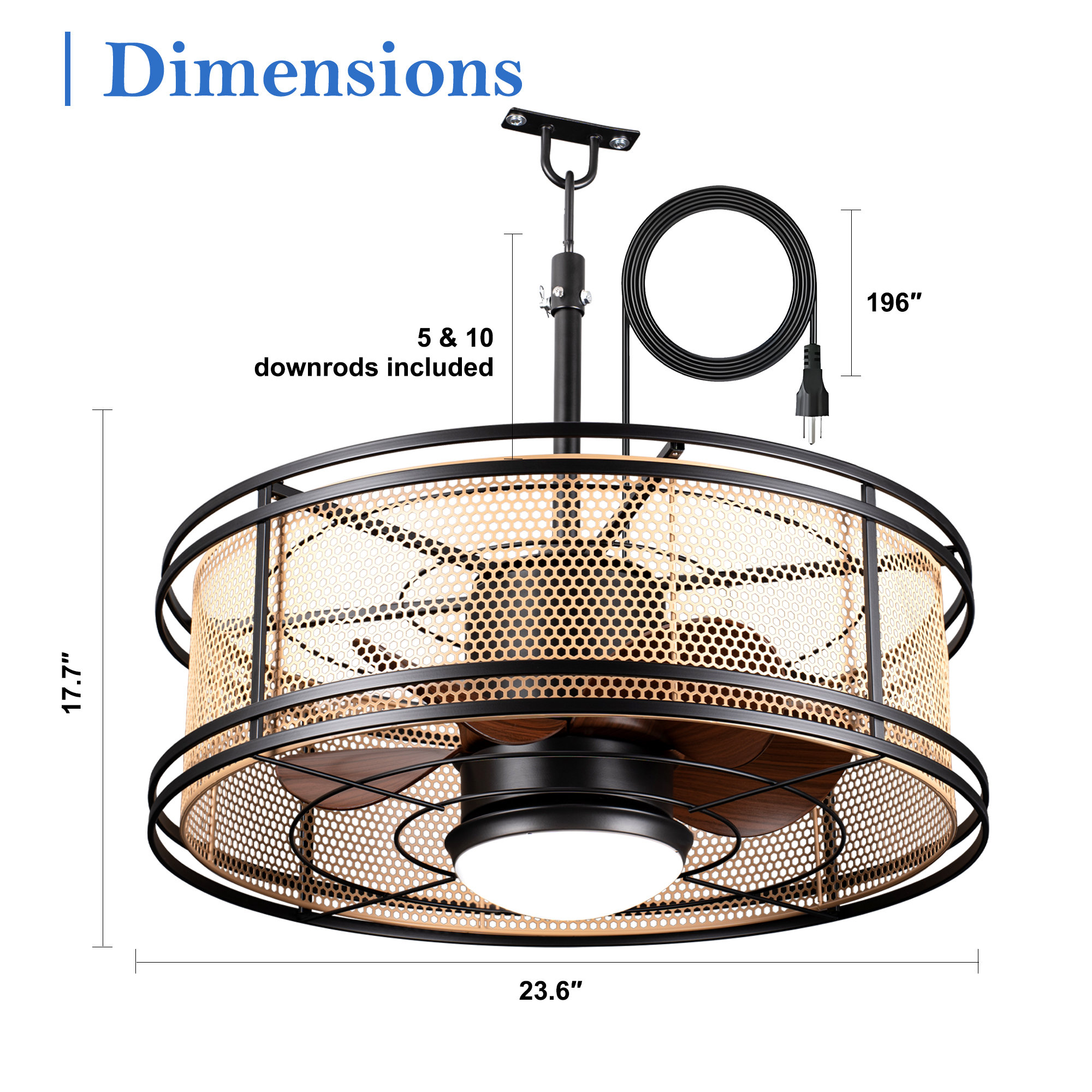 17 Stories 24" Outdoor Water-Proof Ceiling Fan W/ Dimmable LED Lights ...