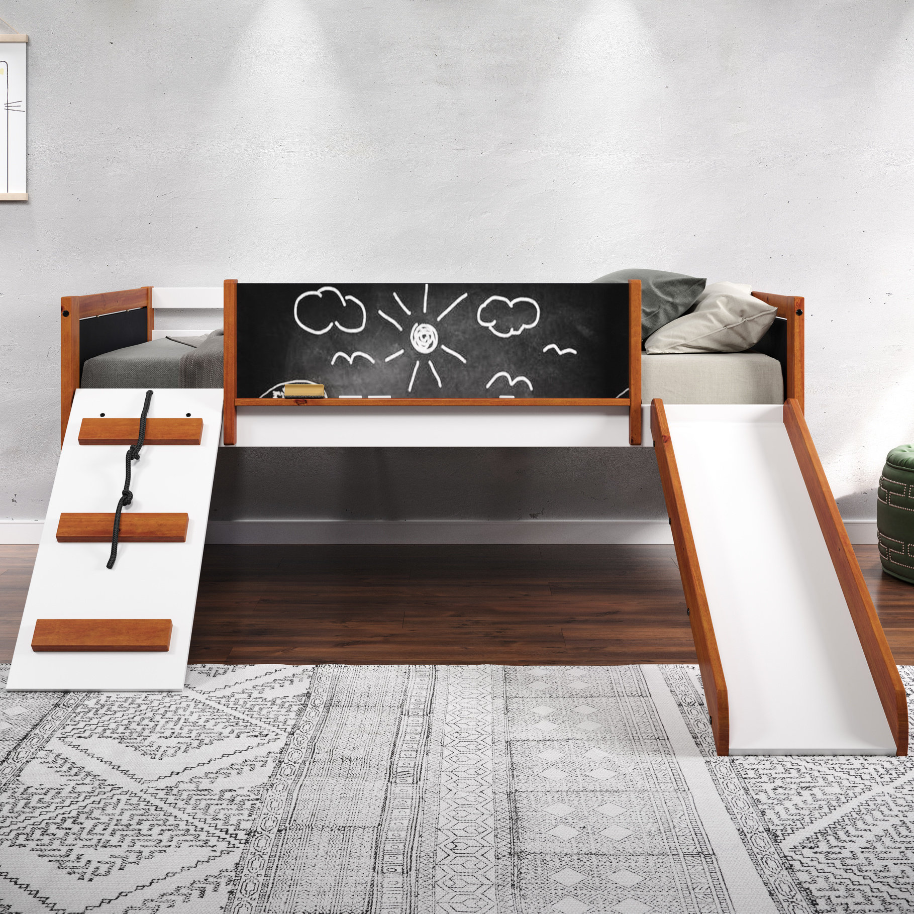Latitude Run® Twin Loft Bed In Cherry Oak & White, Slats For Support ...