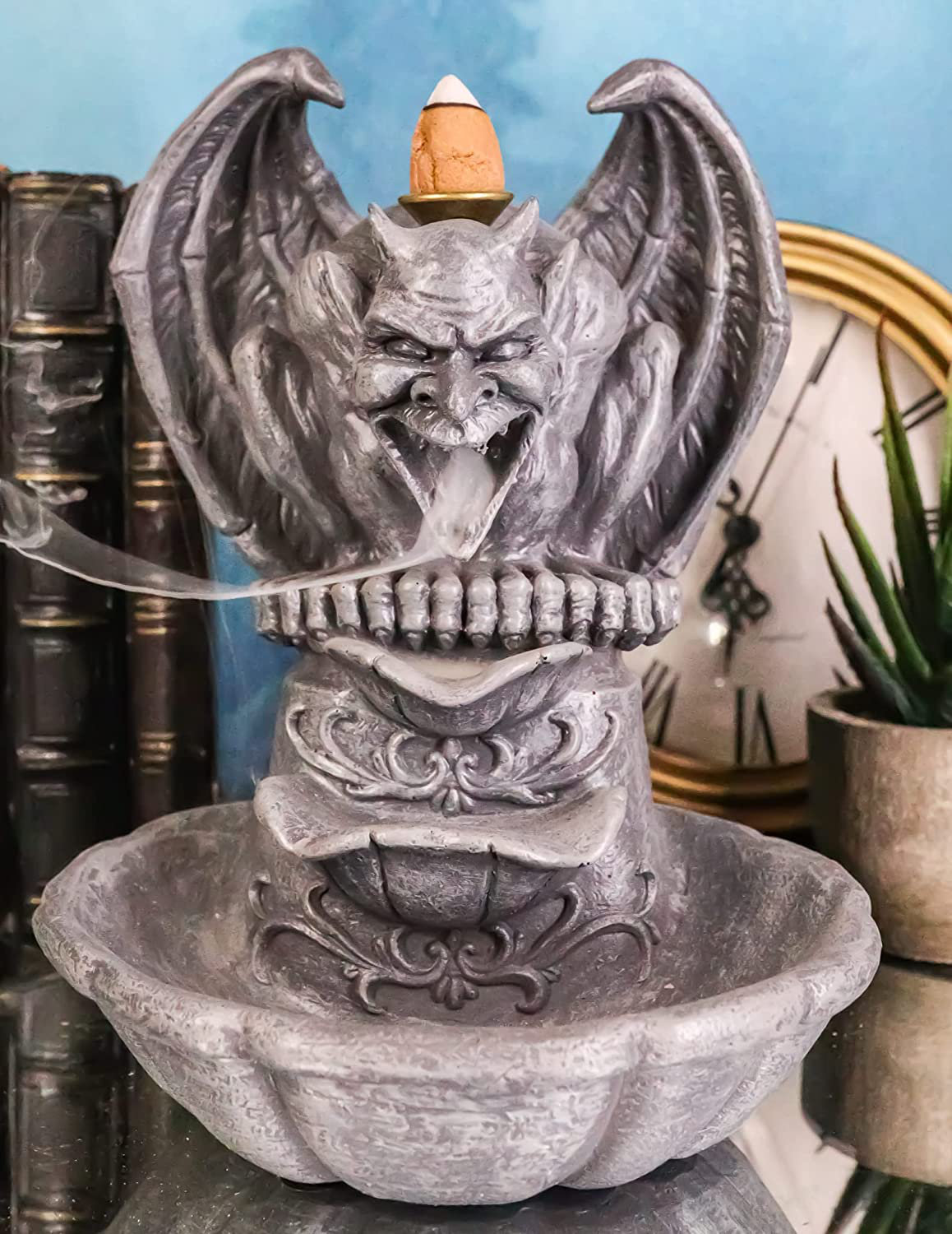 Trinx Crouching Gothic Horned Devil Chimera Gargoyle On Fountain ...