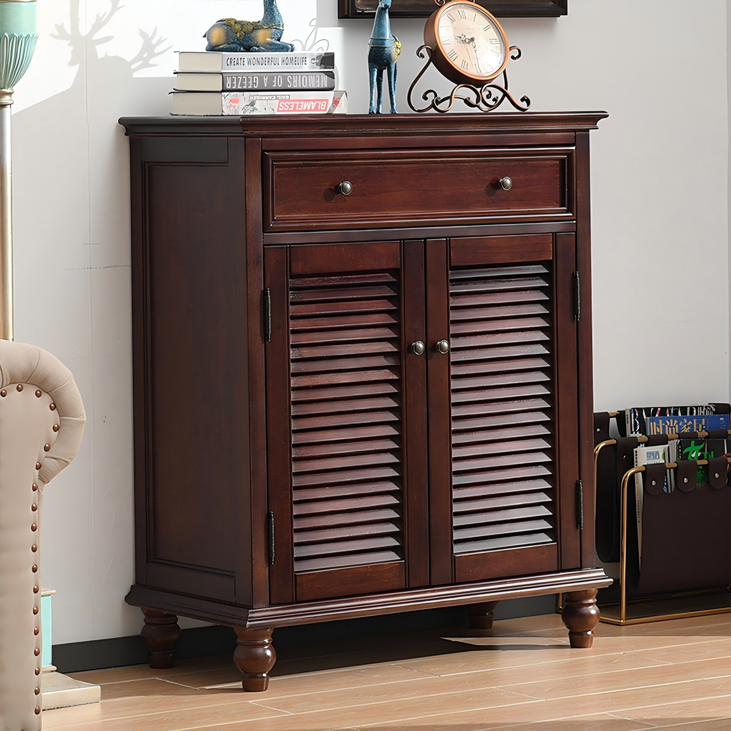 Coxambrey 31.81" Brown Solid wood Maple Shoe Storage | Wayfair