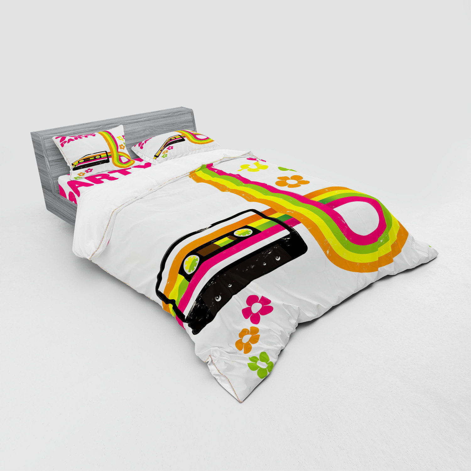 Ambesonne 70S Party Party Flyer Inspired and Curved with Daisies Audio ...