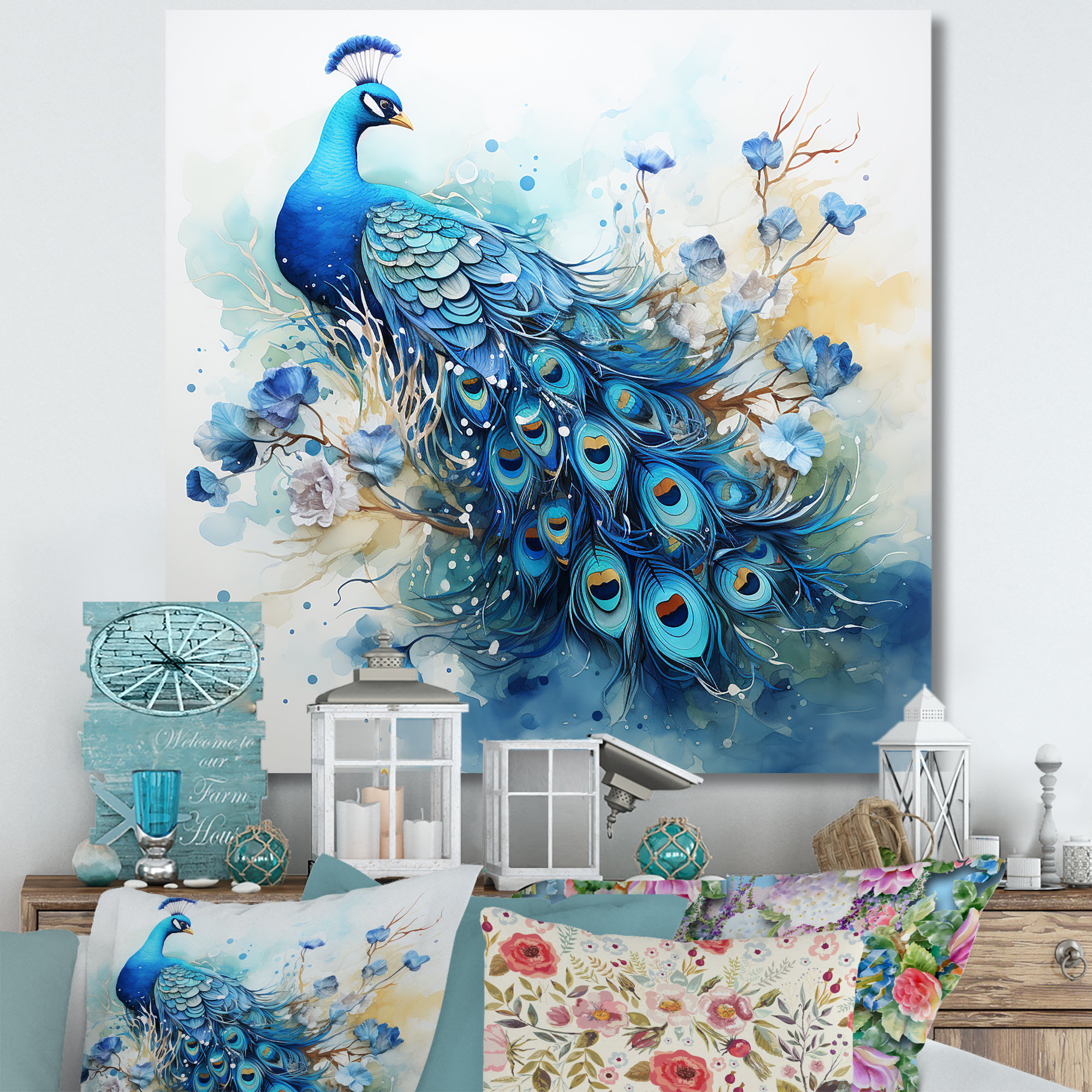 Design Art Peacocks Beauty In Every Feather II - Peacock Wall Decor ...