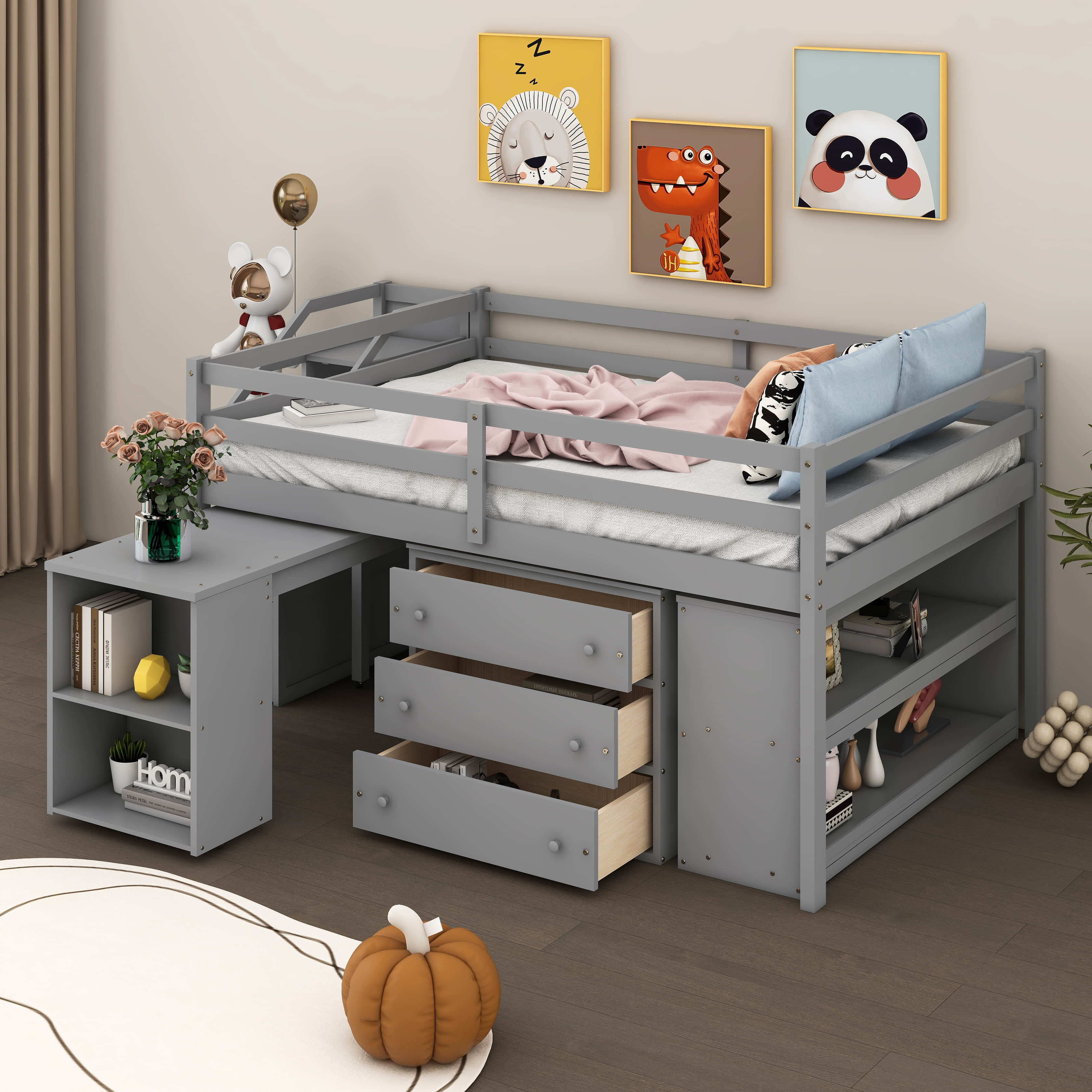 Harriet Bee Jumal Full Size Loft Bed with Retractable Writing Desk and ...