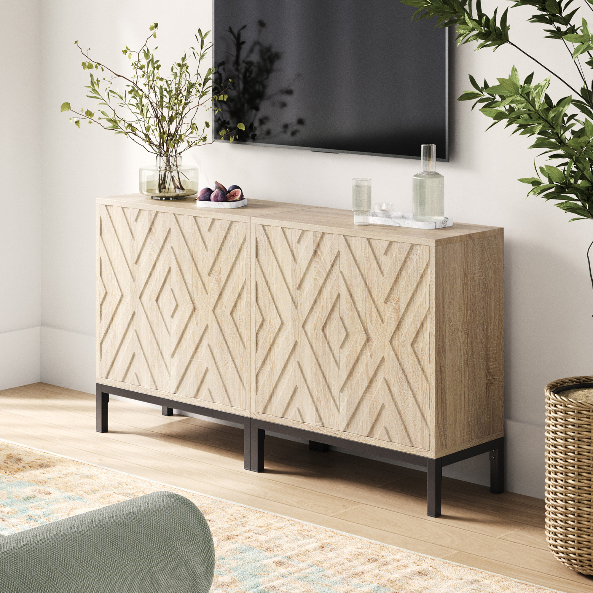 Union Rustic Sideboard Buffet Cabinet,57.4" Set Of 2 Storage Cabinet ...