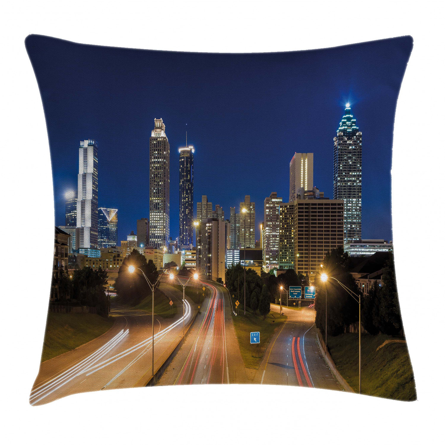 Ambesonne Atlanta Skyline Twilight with Highway Buildings Indoor ...