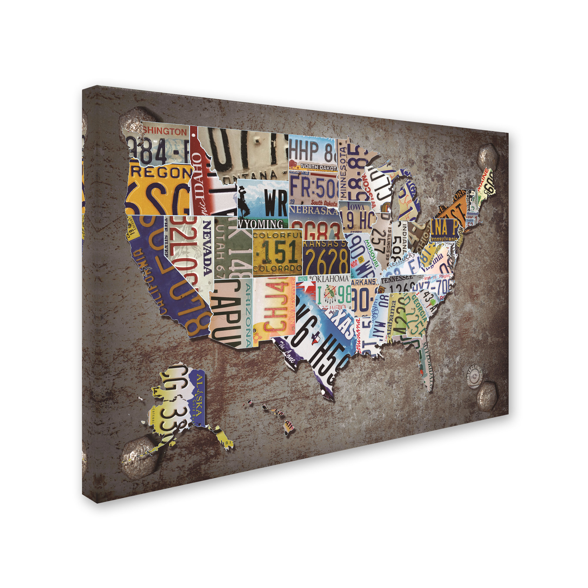 Williston Forge USA License Plate Map on Metal by Masters Fine Art ...