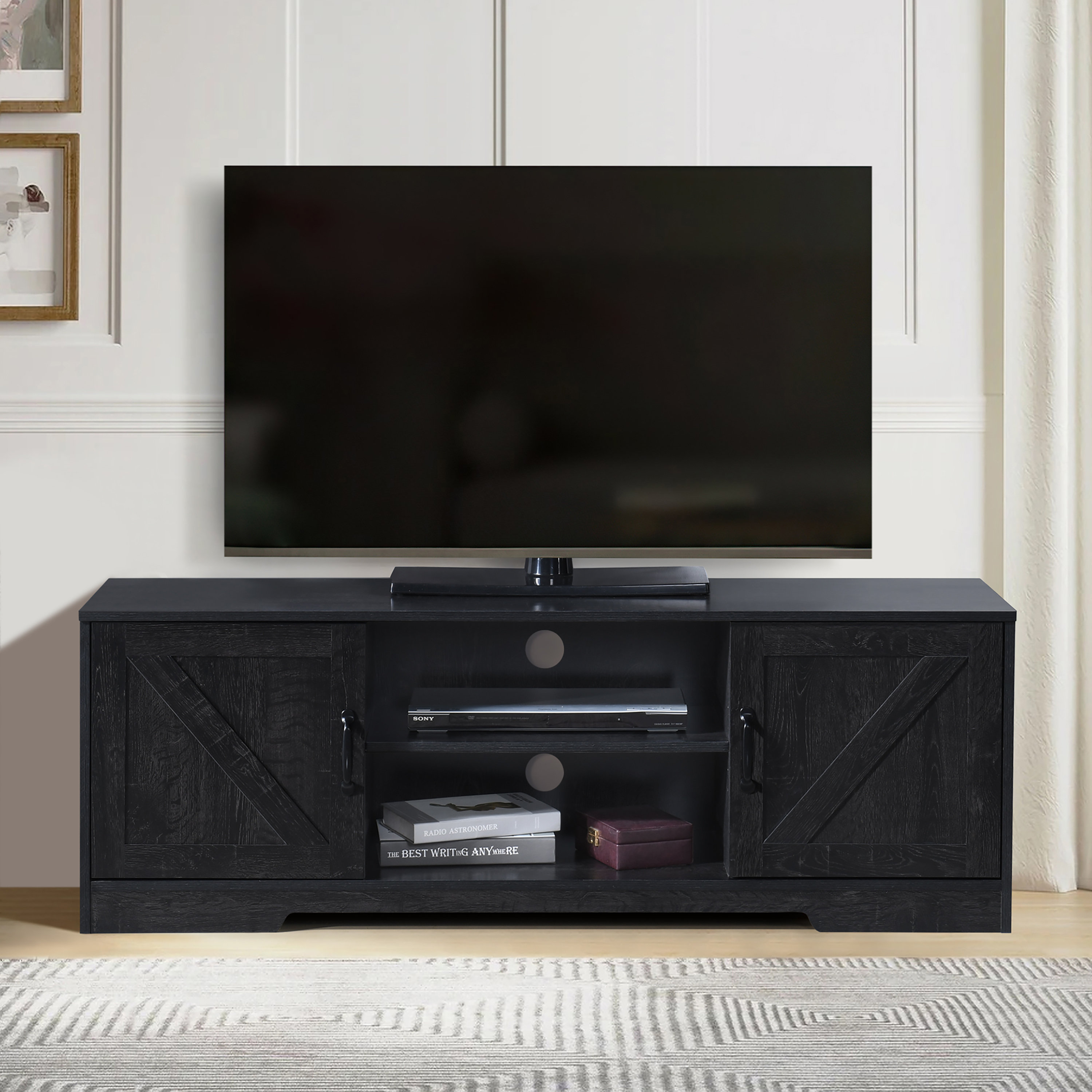 Gracie Oaks 59 In. Wood Oak TV Stand With 2 Storage Cabinets Fits TV's ...