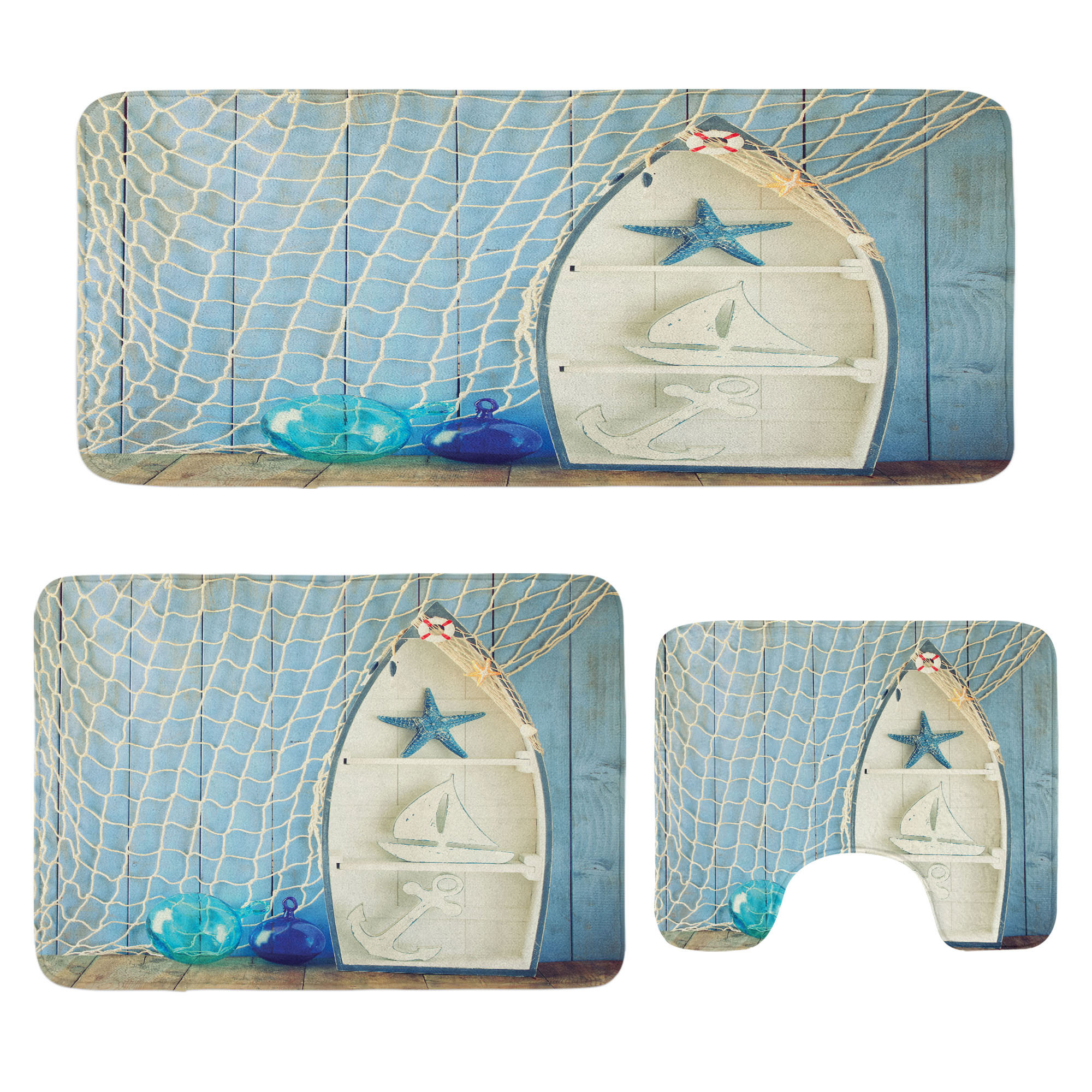 Breakwater Bay Nautical Bathroom Rug Set 3 Pieces U-Shape & Rectangle ...