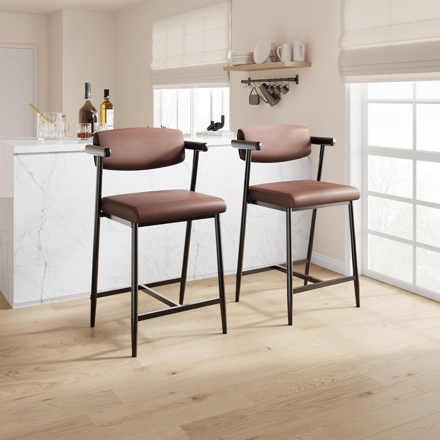 George Oliver 37'' Tall Bar Stools, Upholstered Counter Stools With ...