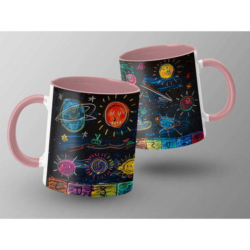 East Urban Home Set of 3 Kids Drawing Style 11oz Accent Mugs – White ...