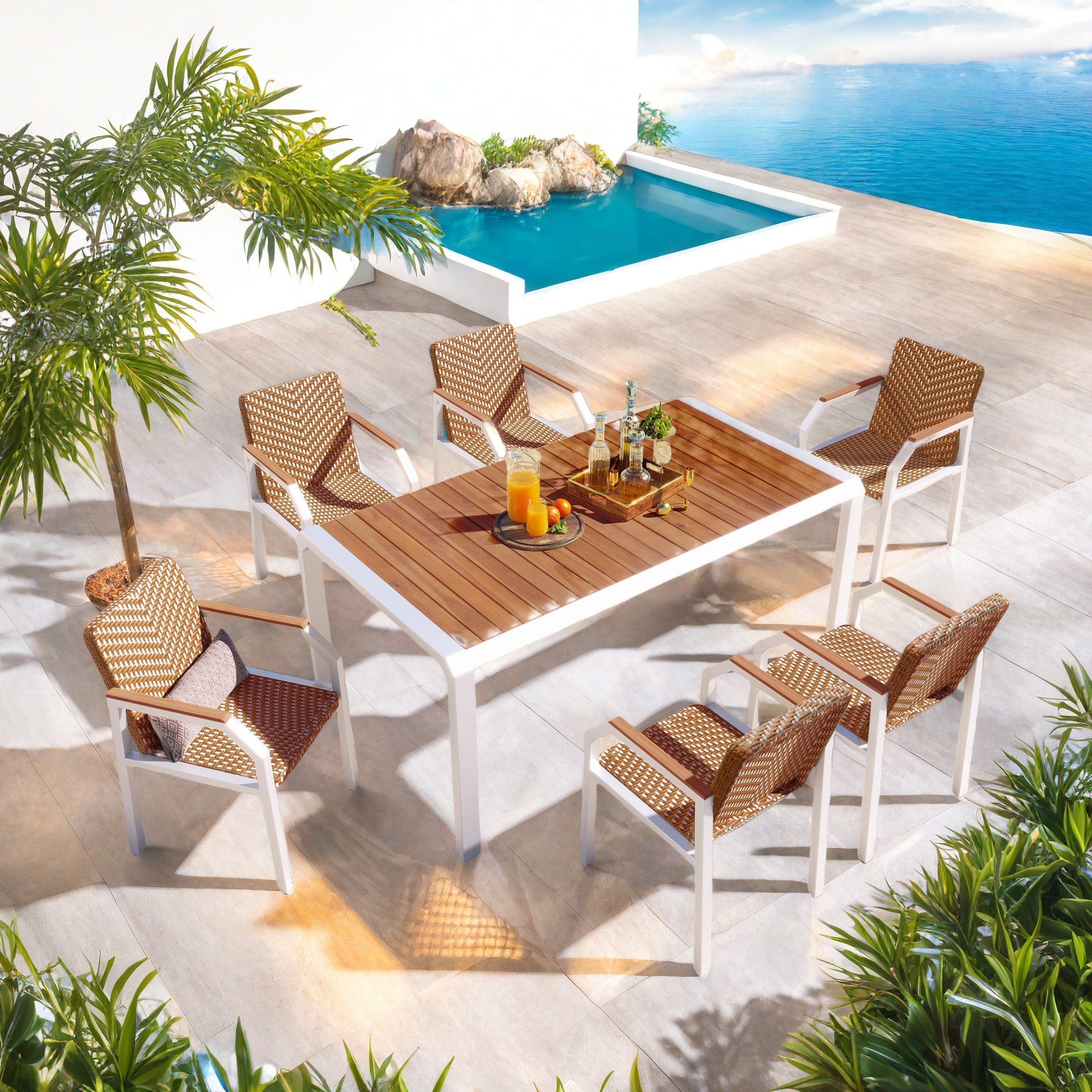 Bayou Breeze 7 Pieces Patio Dining Table Set Included 1 Table And 6 ...
