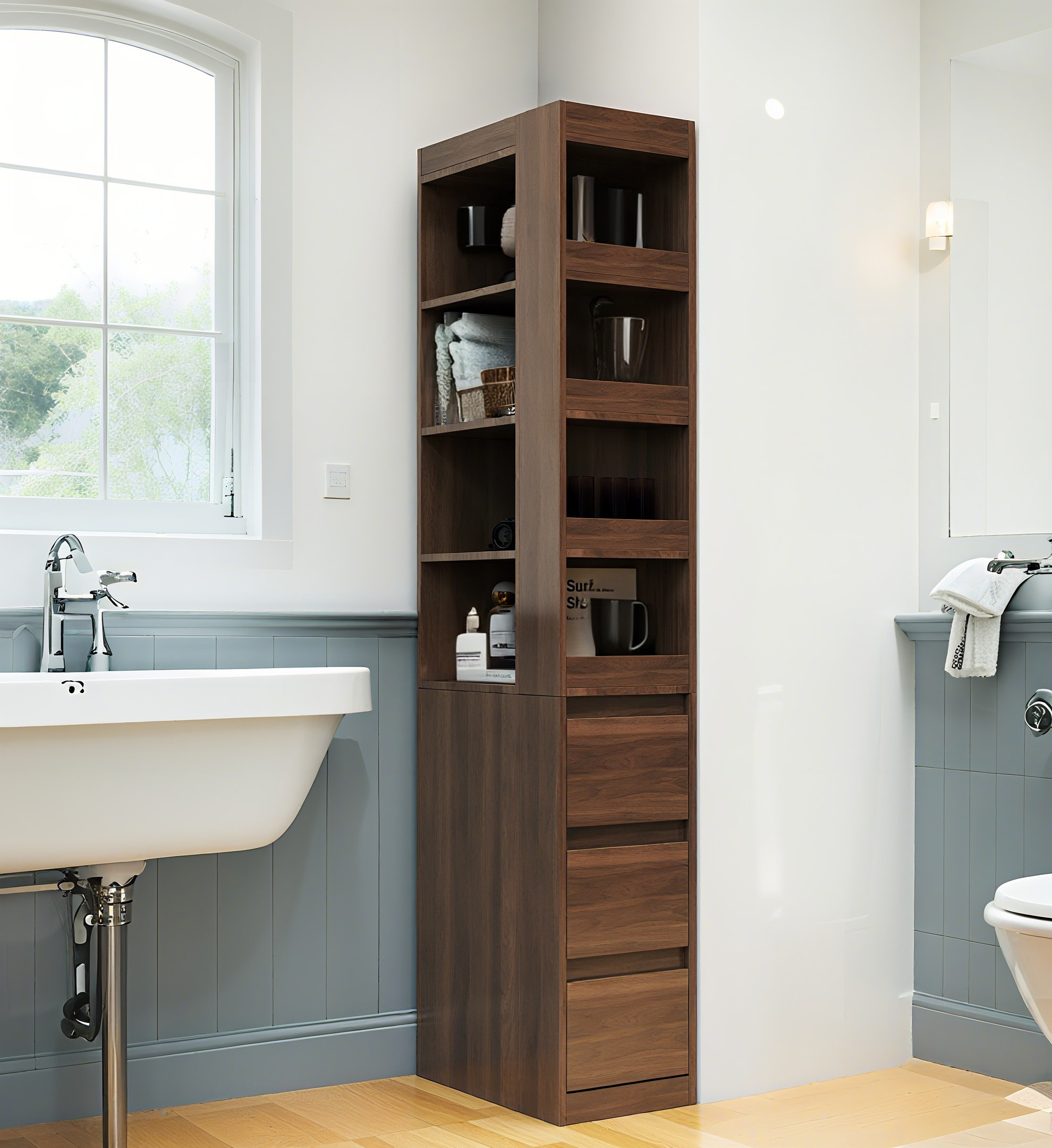 Corrigan Studio® Wooden Bathroom Storage Cabinet with 4-Tier Shelf, 3 ...