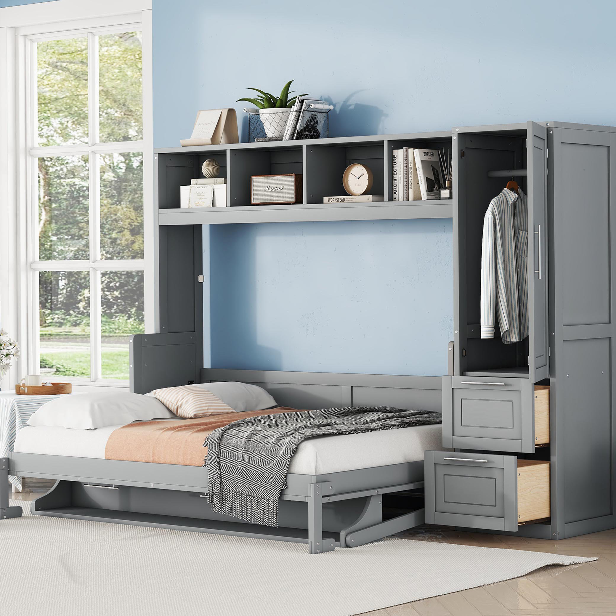 Latitude Run® Gergin Murphy Bed Wall Bed with Closet and Drawers ...