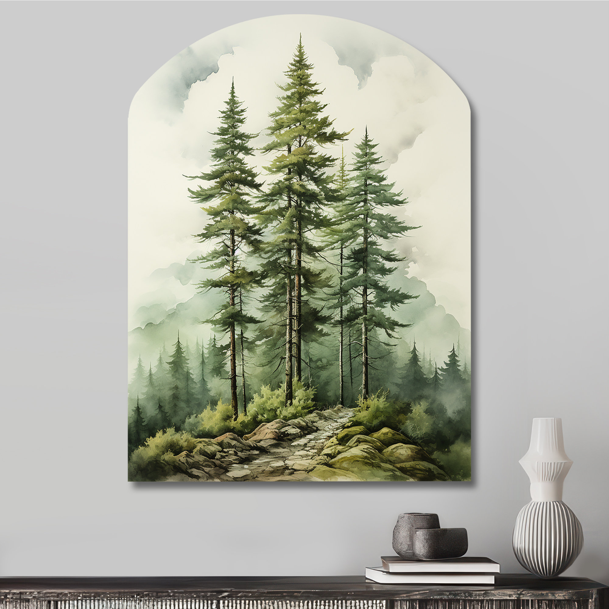 Design Art Green Pine Tree Eternal Guardians II - Tree Pine Arch Shape ...
