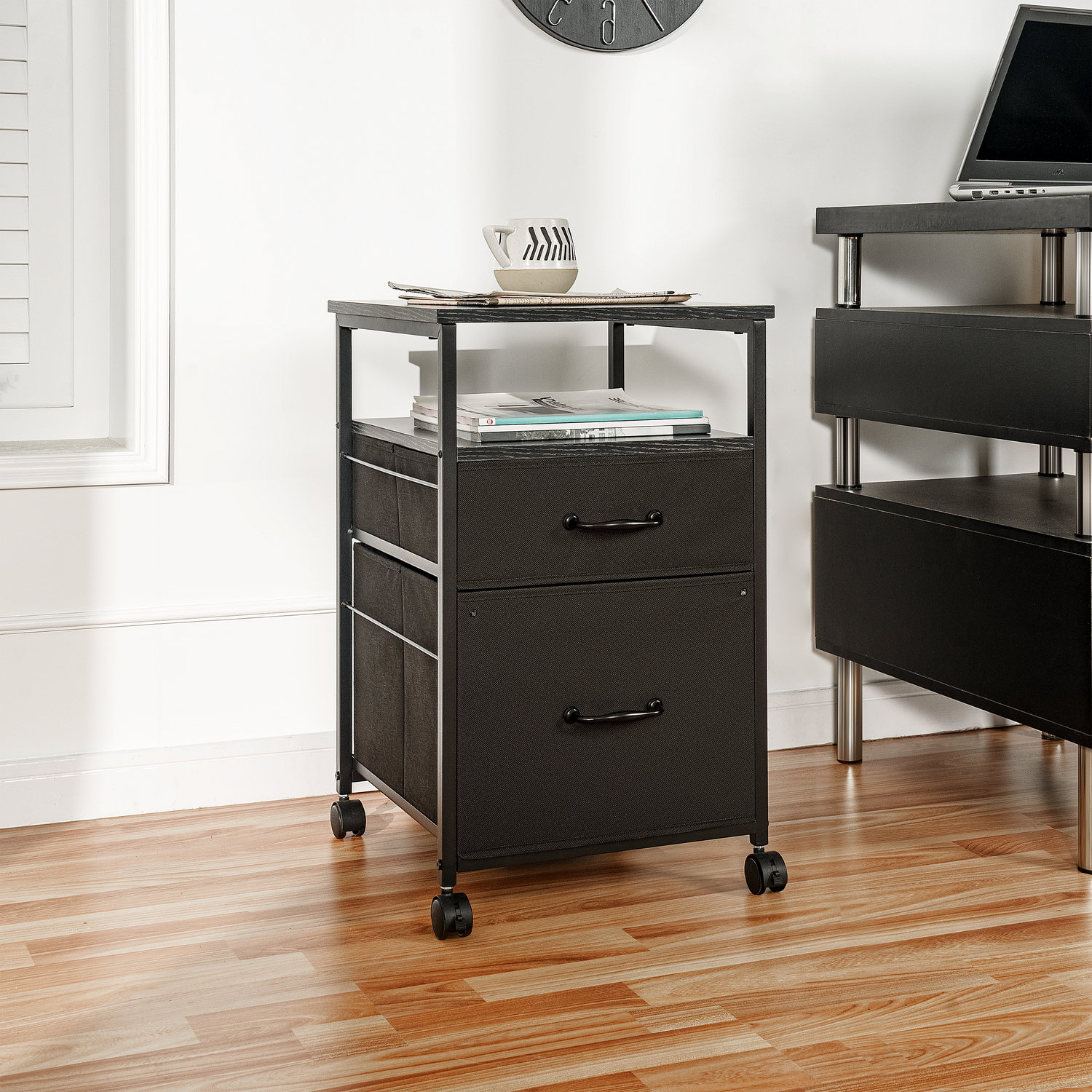 Ebern Designs 2 Drawer Mobile File Cabinet With Open Storage Shelf Fabric Vertical Filing