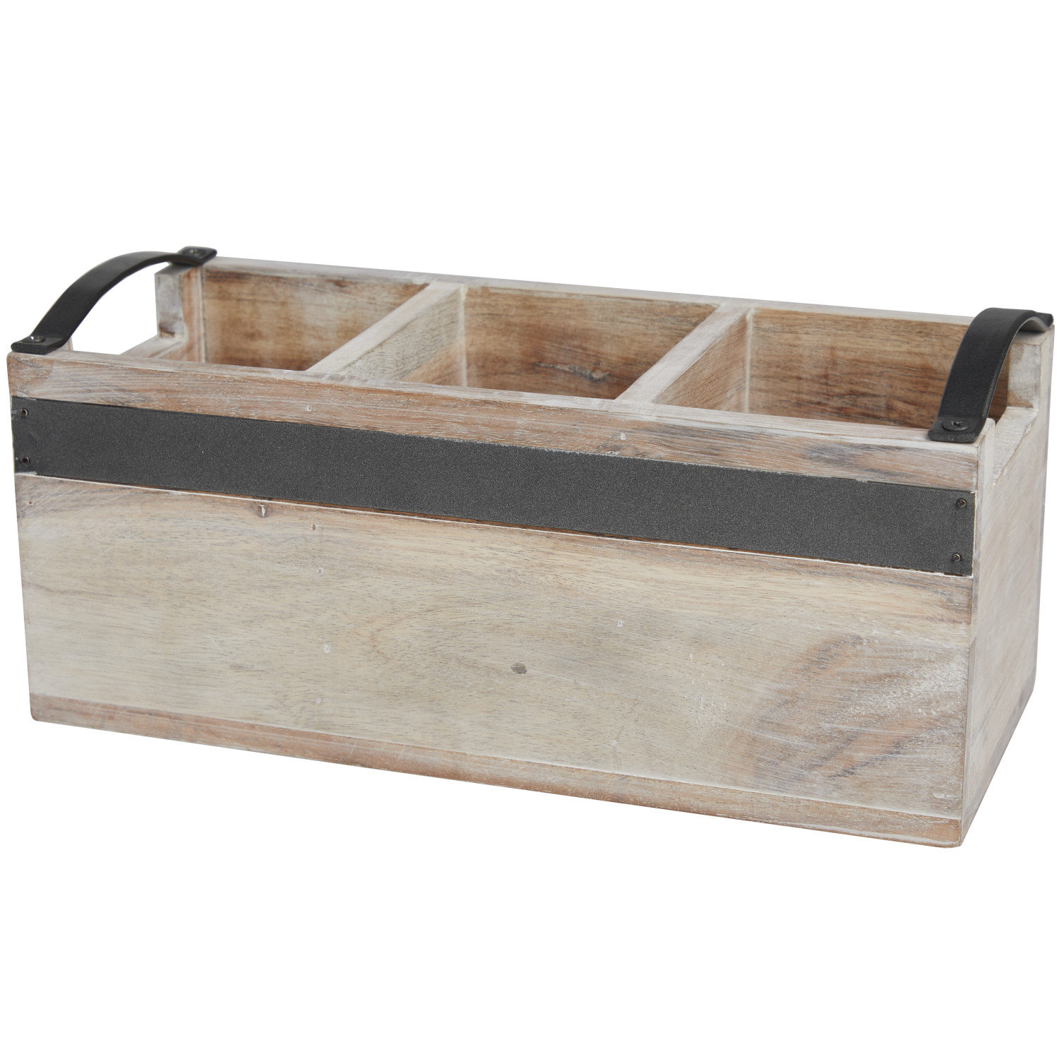 Winston Porter Wood 3 Section Decor Tray with Black Metal Handles | Wayfair