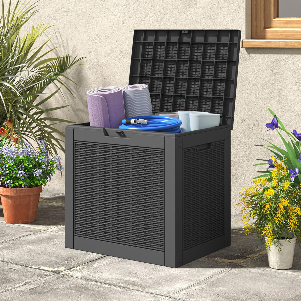 Latitude Run® 31 Gallon Resin Deck Box Waterproof UV Resistant Outdoor ...