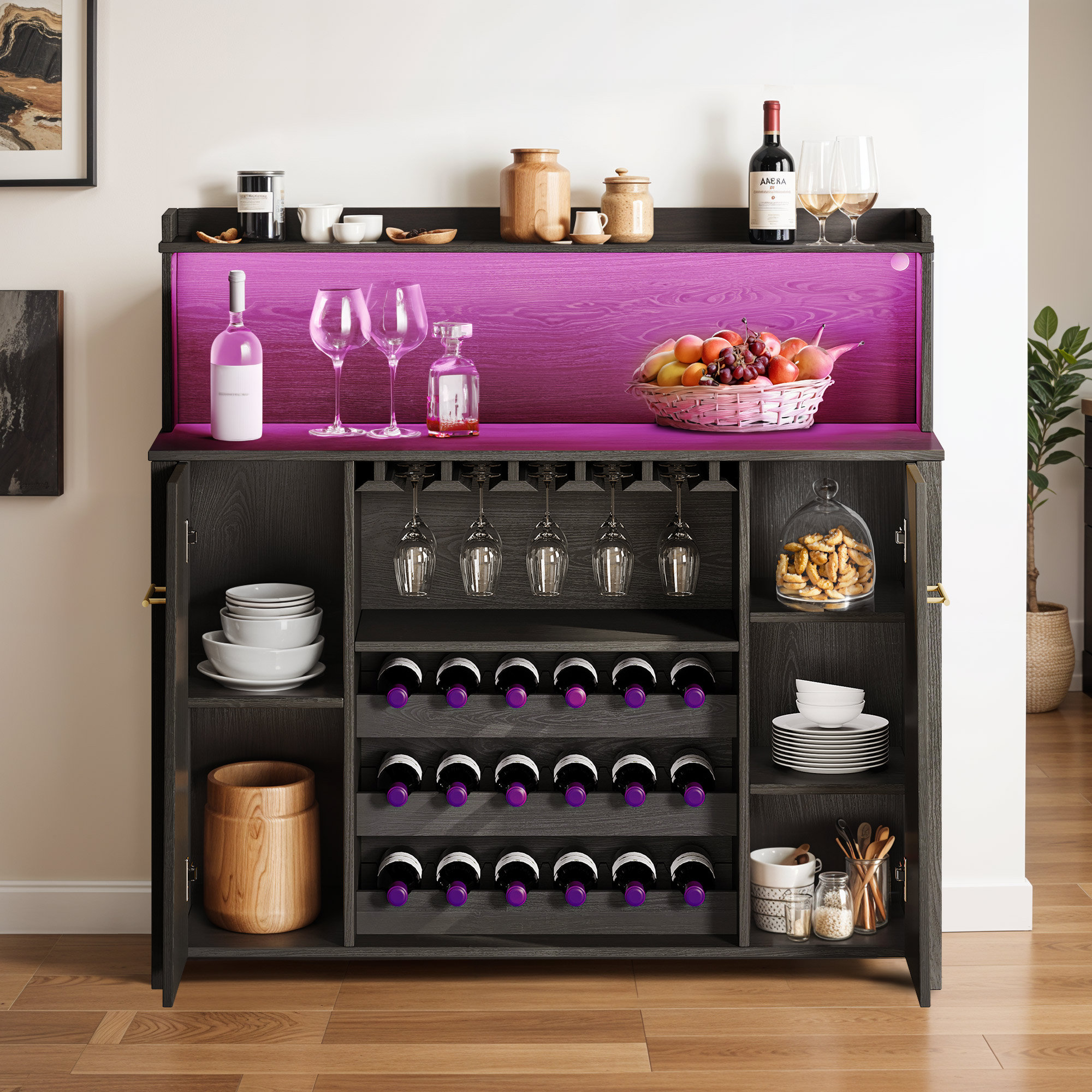 Wrought Studio Modern Wine Bar Cabinet with LED Lighting - Wayfair Canada
