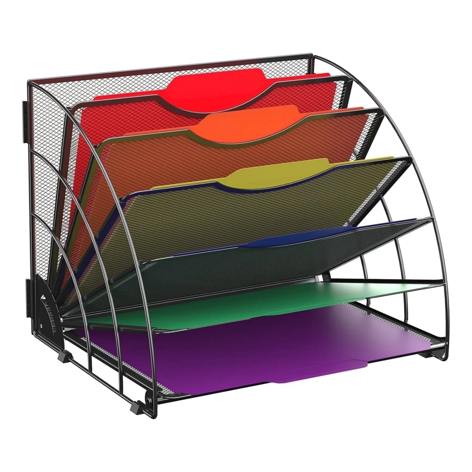 Inbox Zero 6-Compartment Fan-Shaped File Organizer, Metal Mesh Desktop ...