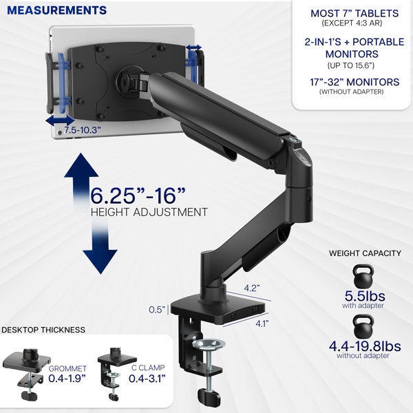 Vivo Single Mechanical Arm Desk Mount for Tablets, 2-in-1 Laptops ...