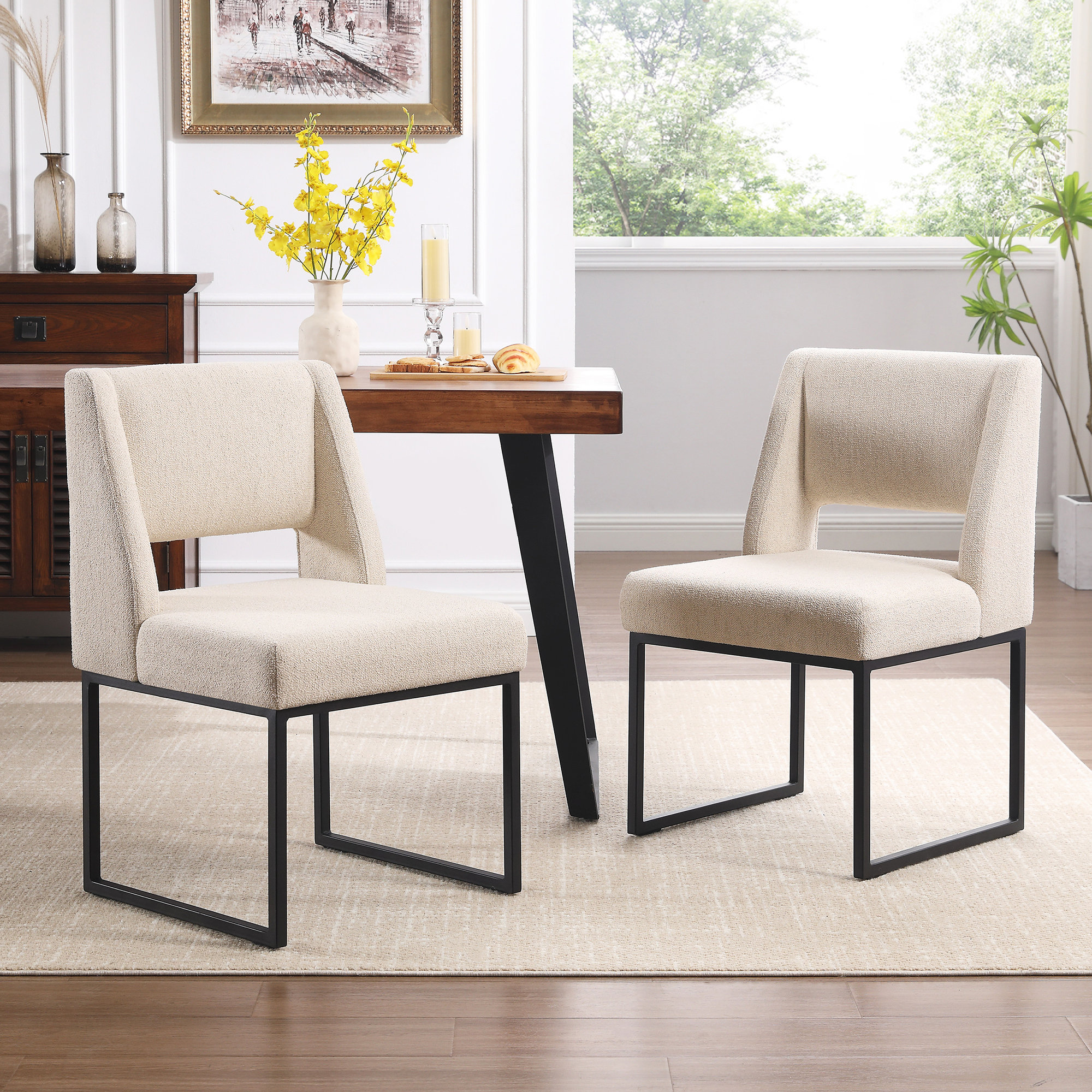 Ivy Bronx Markque 18.3" H Boucle/Linen Upholstered Parsons Chair with ...