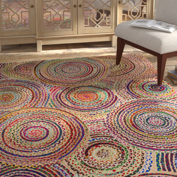 Bungalow Rose Abhay Hand Woven Jute/Chindi Geometric Rug in Natural ...