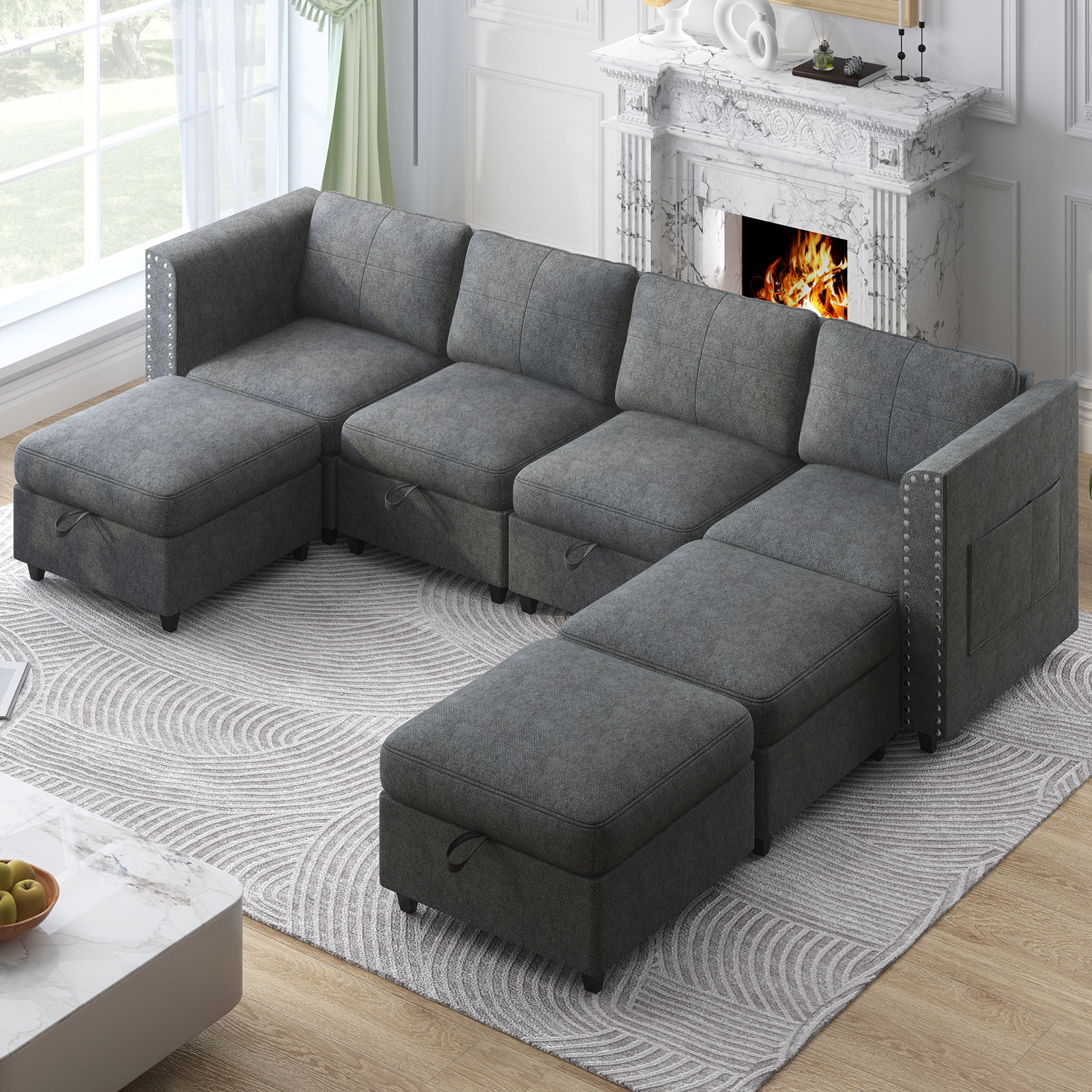 Latitude Run® Modular Sectional Sofa With Storage Ottomans, Convertible ...