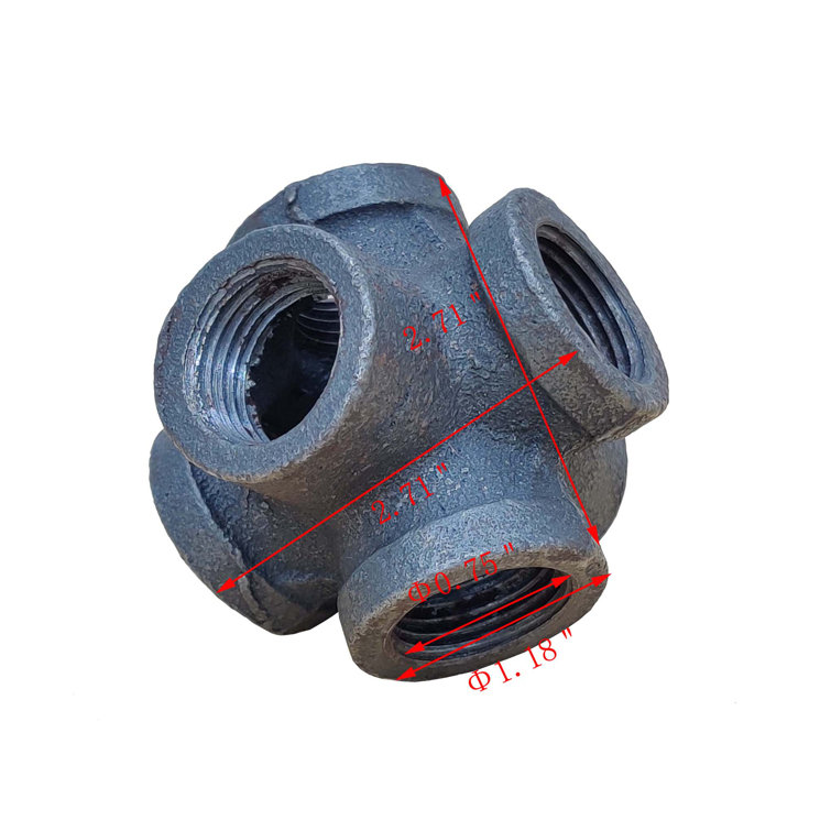 FixtureDisplays 1/2" Black Pipe 6-Way Connector With 4 Mounting Holes ...