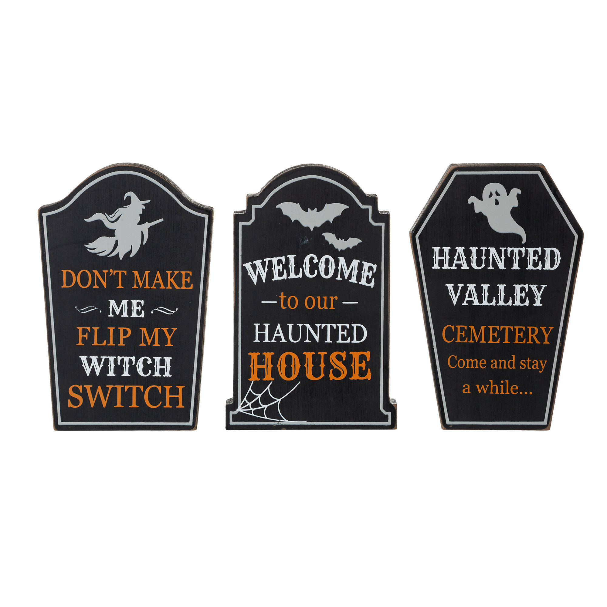 Jetlink Crafts Set Of 3 7"H Halloween Wooden Tombstone Table Sign ...
