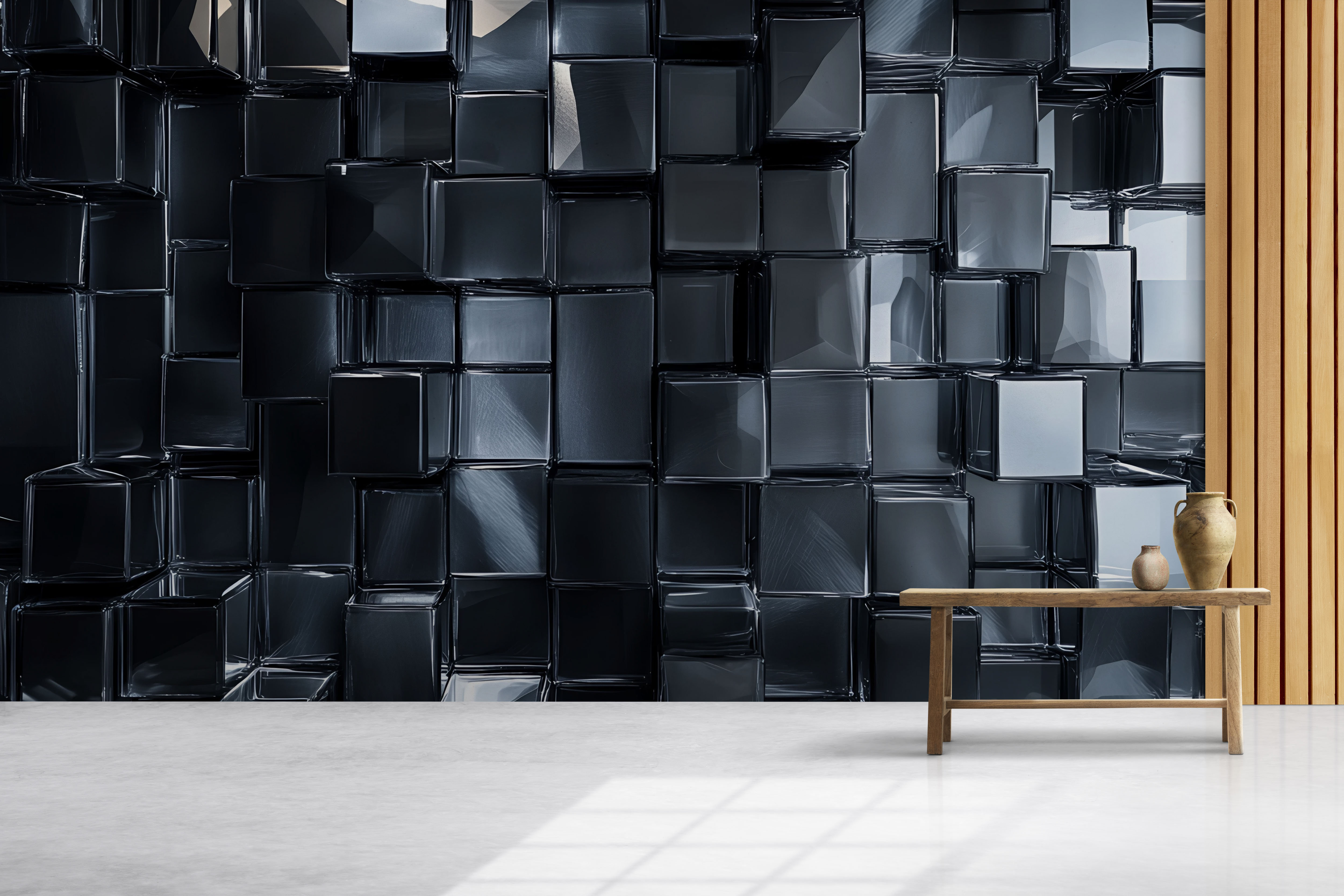 Orren Ellis 3D Black Geometric Wall Art | Modern Cube Pattern Wallpaper ...