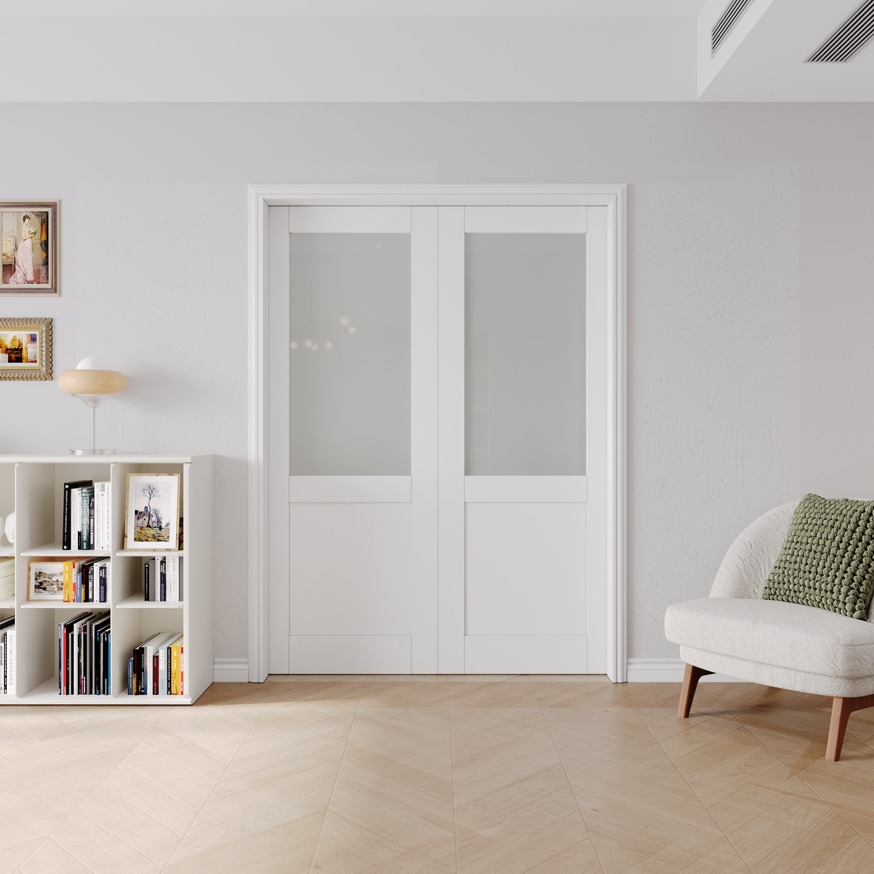 ARK DESIGN Double Sliding Closet Door Solid Frosted Glass French Door ...