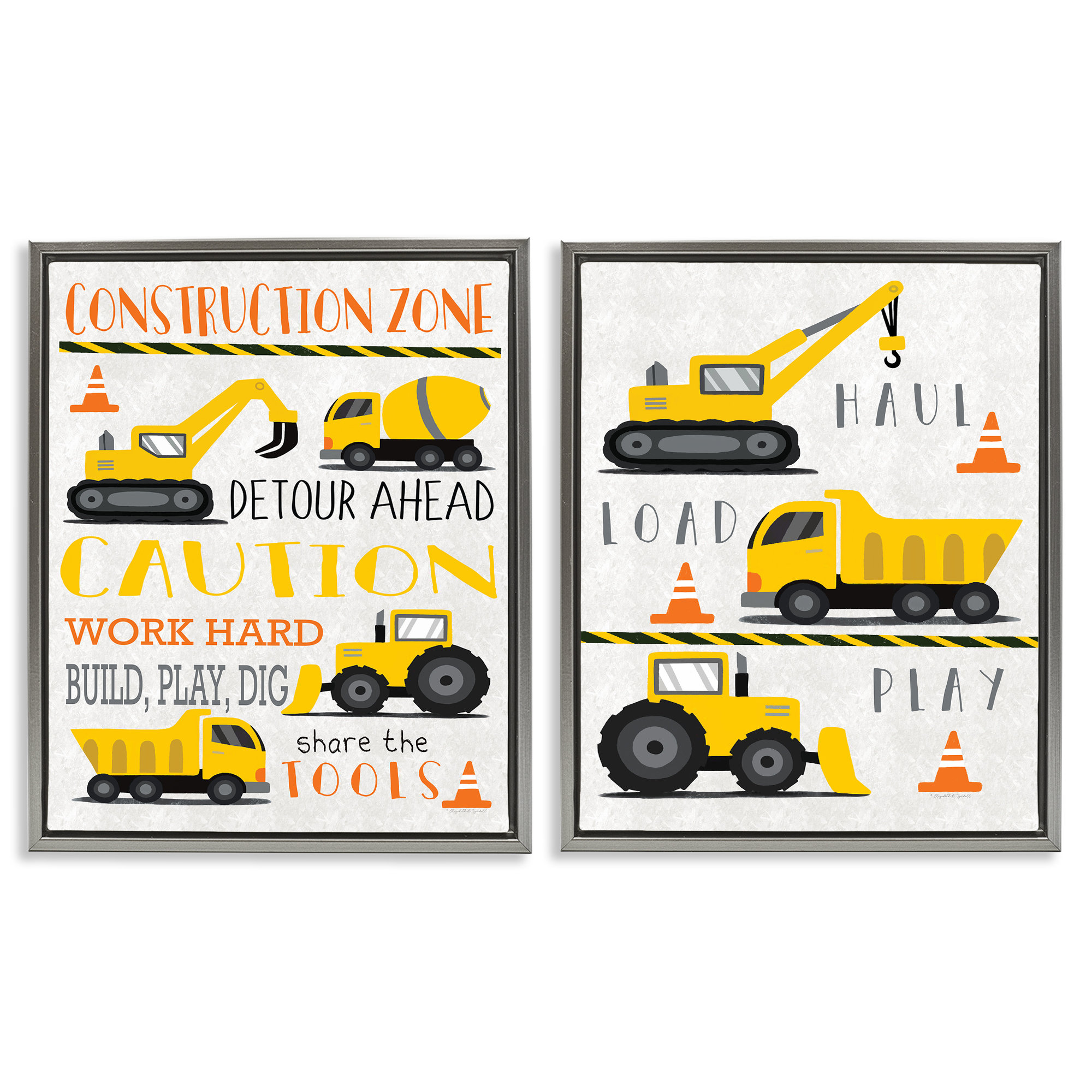 Latitude Run® Construction Zone Trucks & Phrases 2 Piece Framed Floater ...