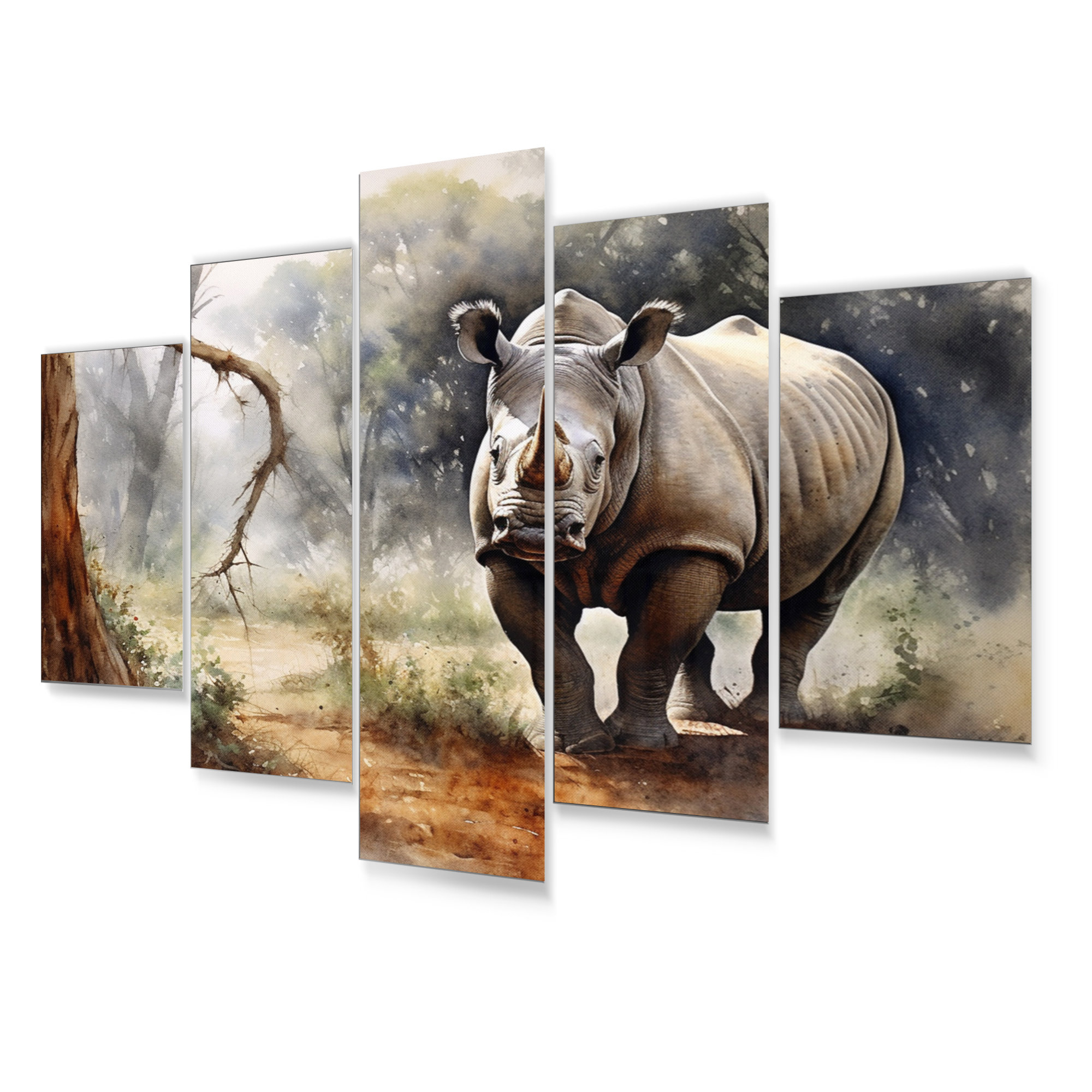 Design Art Wild Rhinoceros III - Rhinoceros Metal Wall Art Living Room ...