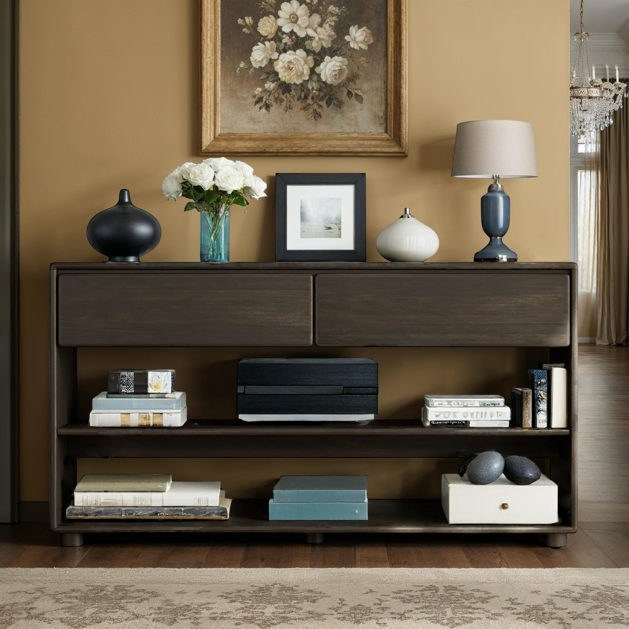Latitude Run® Solid Wood Console Table with Drawers & Shelves | Wayfair