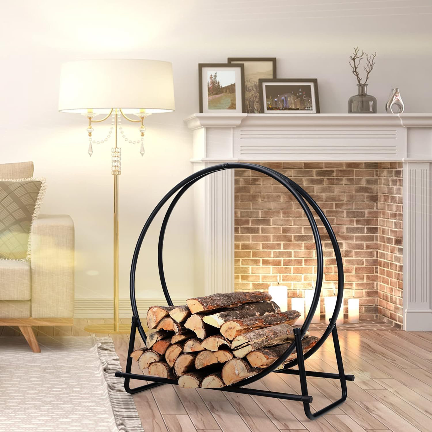 Arlmont & Co. Log Hoop Firewood Rack Curved Fireplace Wood Storage ...
