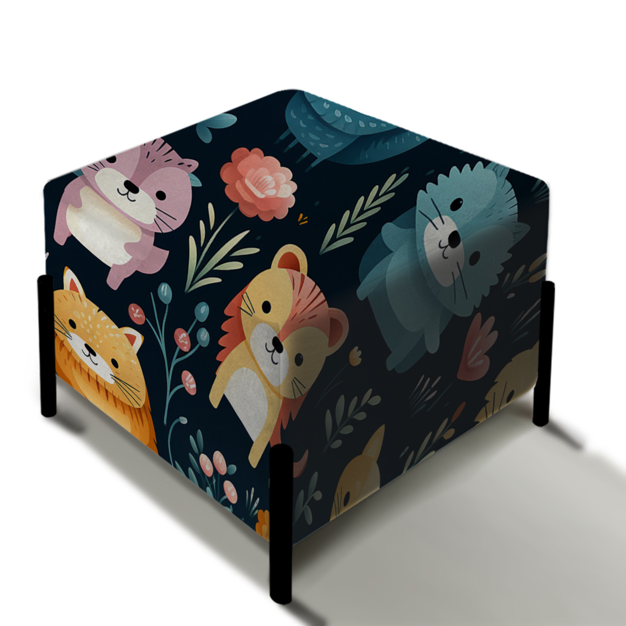 Design Art Nursery Zoo Animals - Animal Print Square Ottoman | Wayfair