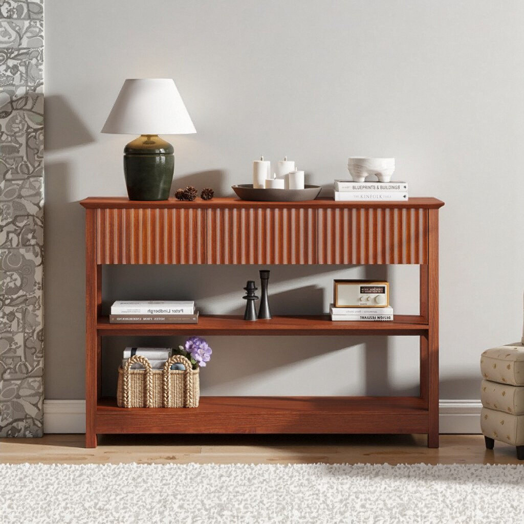 Latitude Run® Stylish Fluted MDF Console Table with Dual Drawers ...