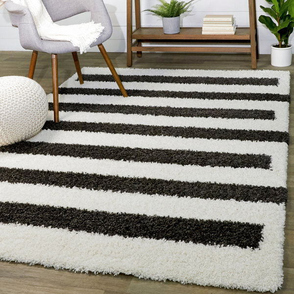 Wrought Studio Alishba Power Loom Charcoal/White Area Rug | Wayfair