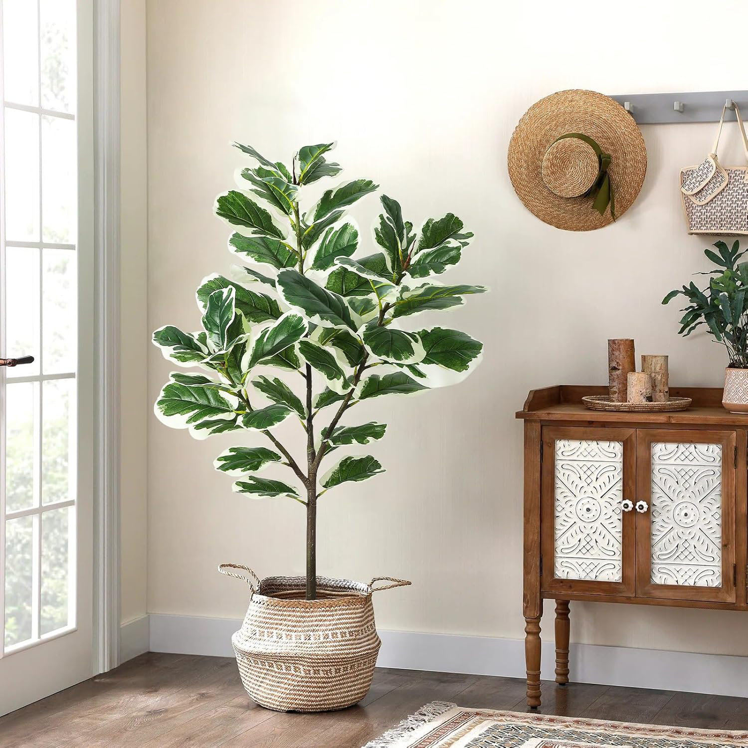 Primrue 4.3FT Artificial Fiddle Leaf Fig Tree - Realistic 46-Leaf Faux ...