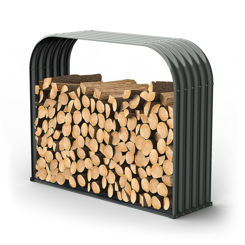 Arlmont & Co. Galvanized Steel Firewood Storage Shed Outdoor Corrugated ...
