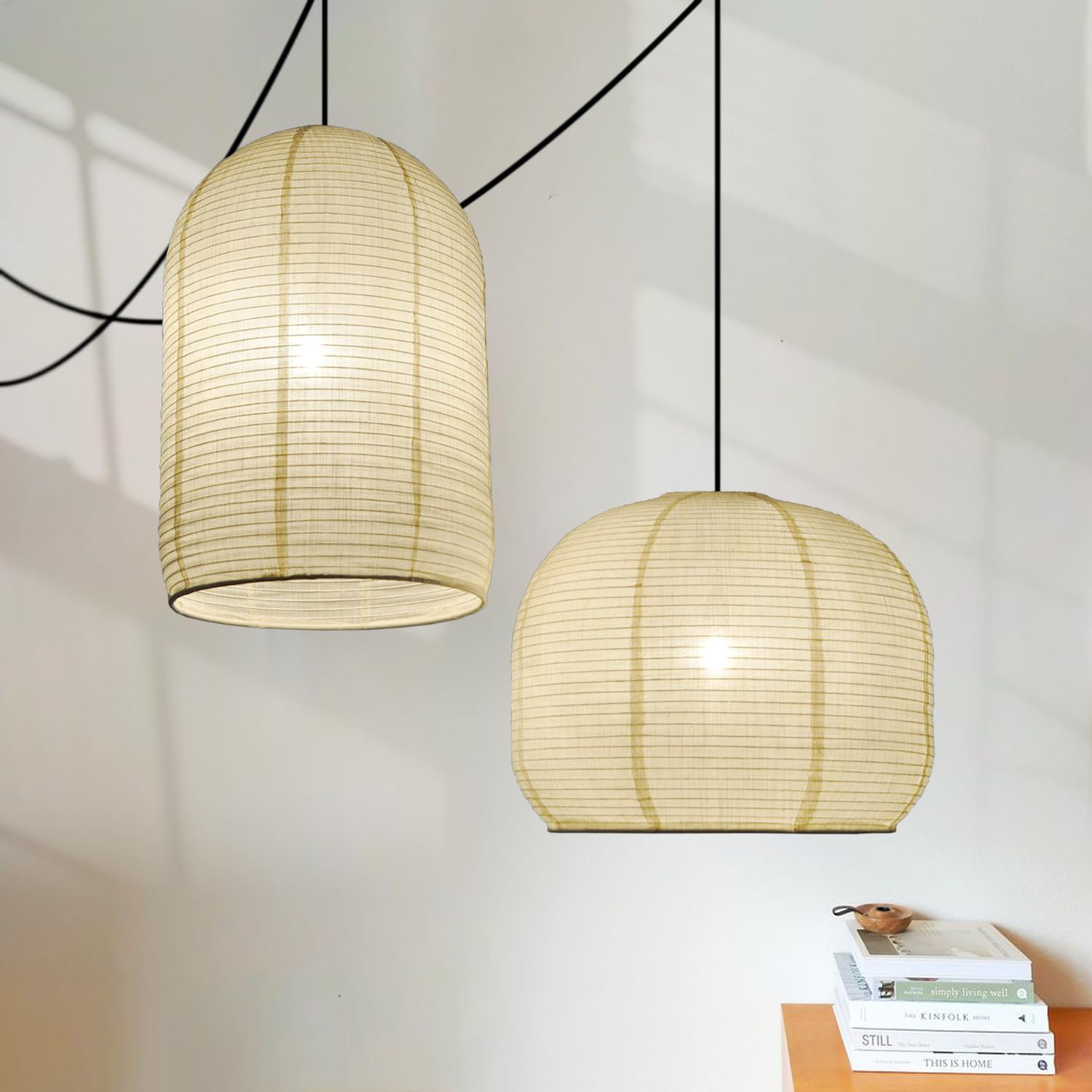WKING Handmade Linen Pendant Light Shades, Semi-Cylindrical Hanging ...