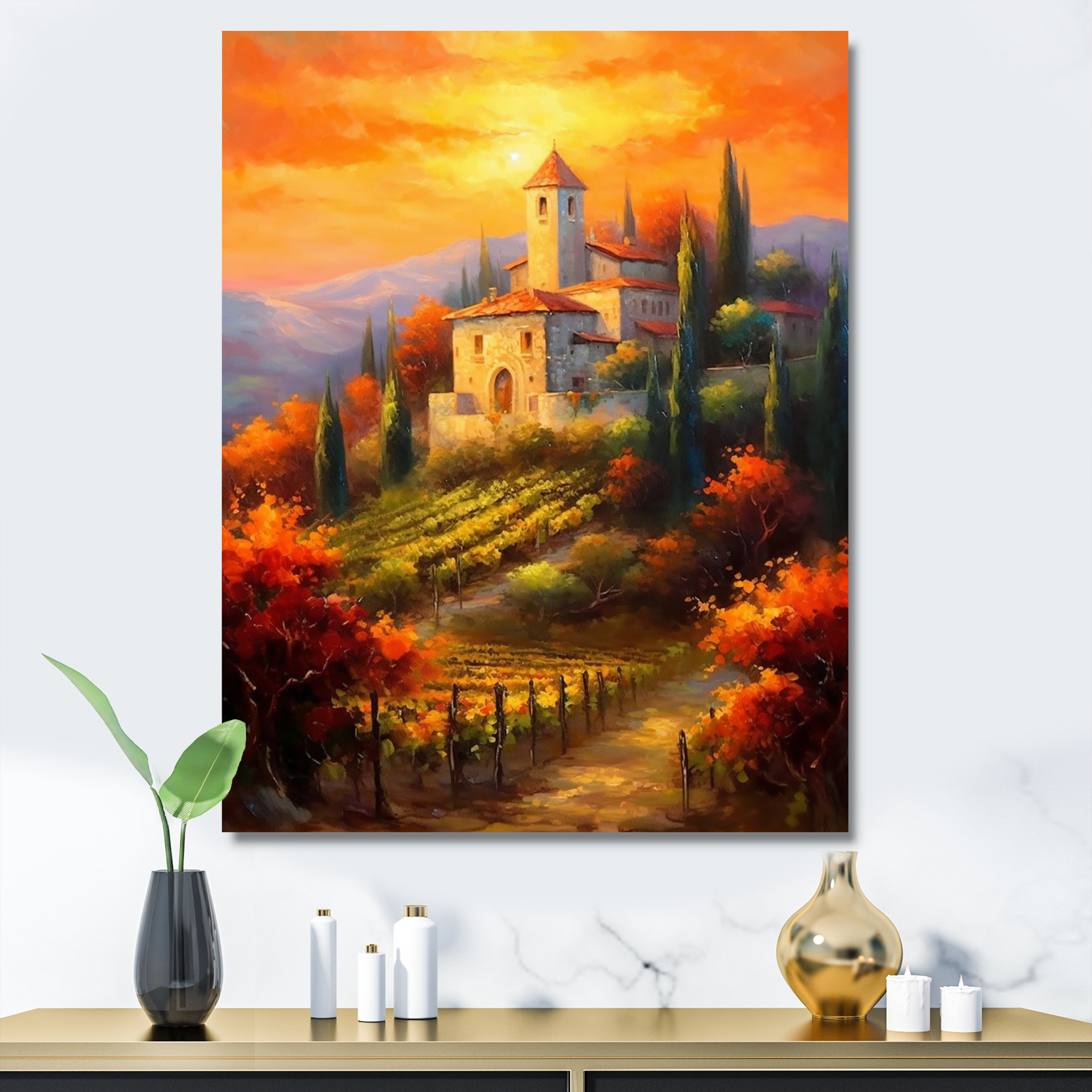 Winston Porter Beautiful Sunset Castle in Italian Vineyard - Print on ...