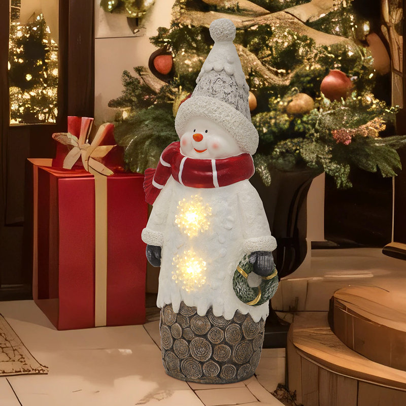 The Holiday Aisle® Resin Christmas Snowman Sculture W Led & Reviews ...