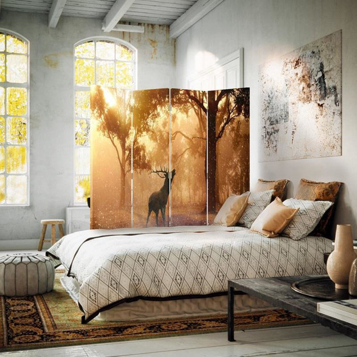 17 Stories Fletching 145cm W x 150cm H 4 - Panel Solid Wood Folding ...