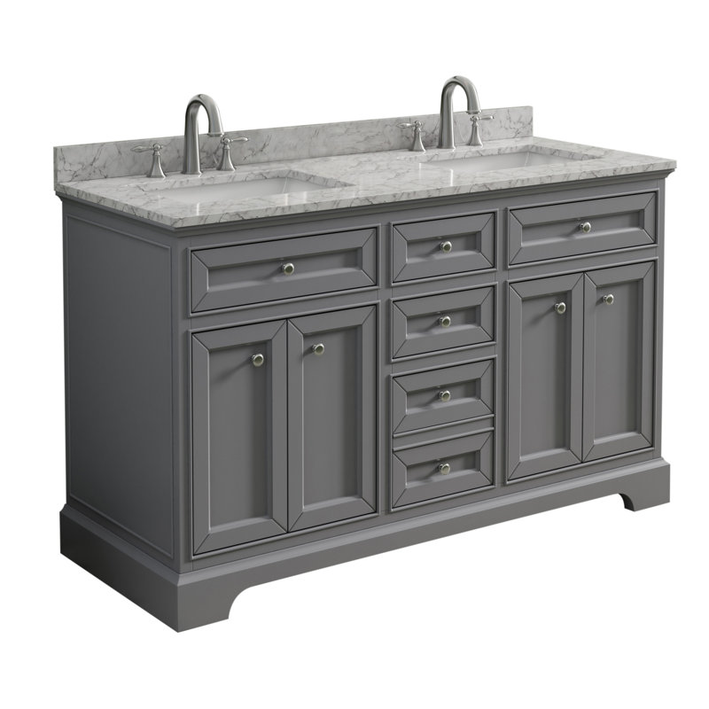 Maxbano 55" Double Bathroom Vanity With Engineered Stone Top In Grey ...