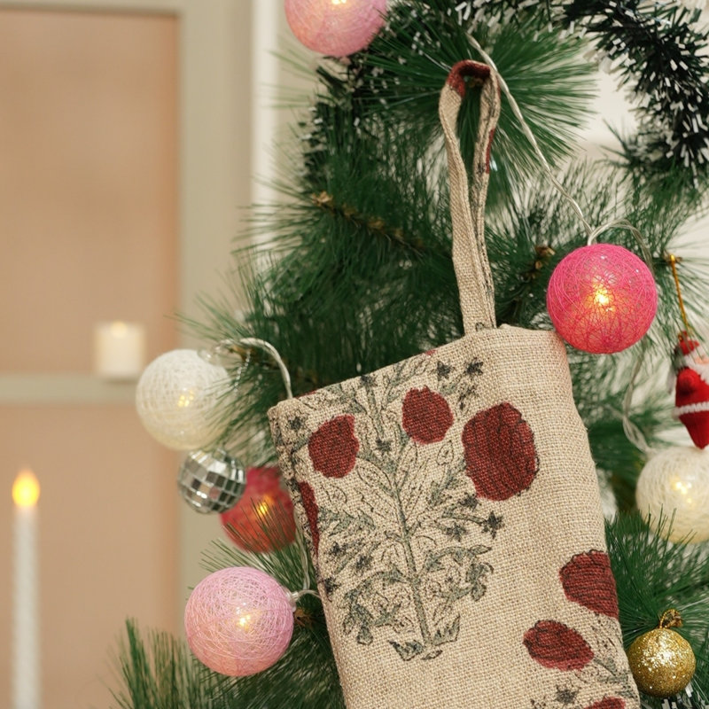 The Holiday Aisle® Artisan Block Print Christmas Stocking Durable Linen ...