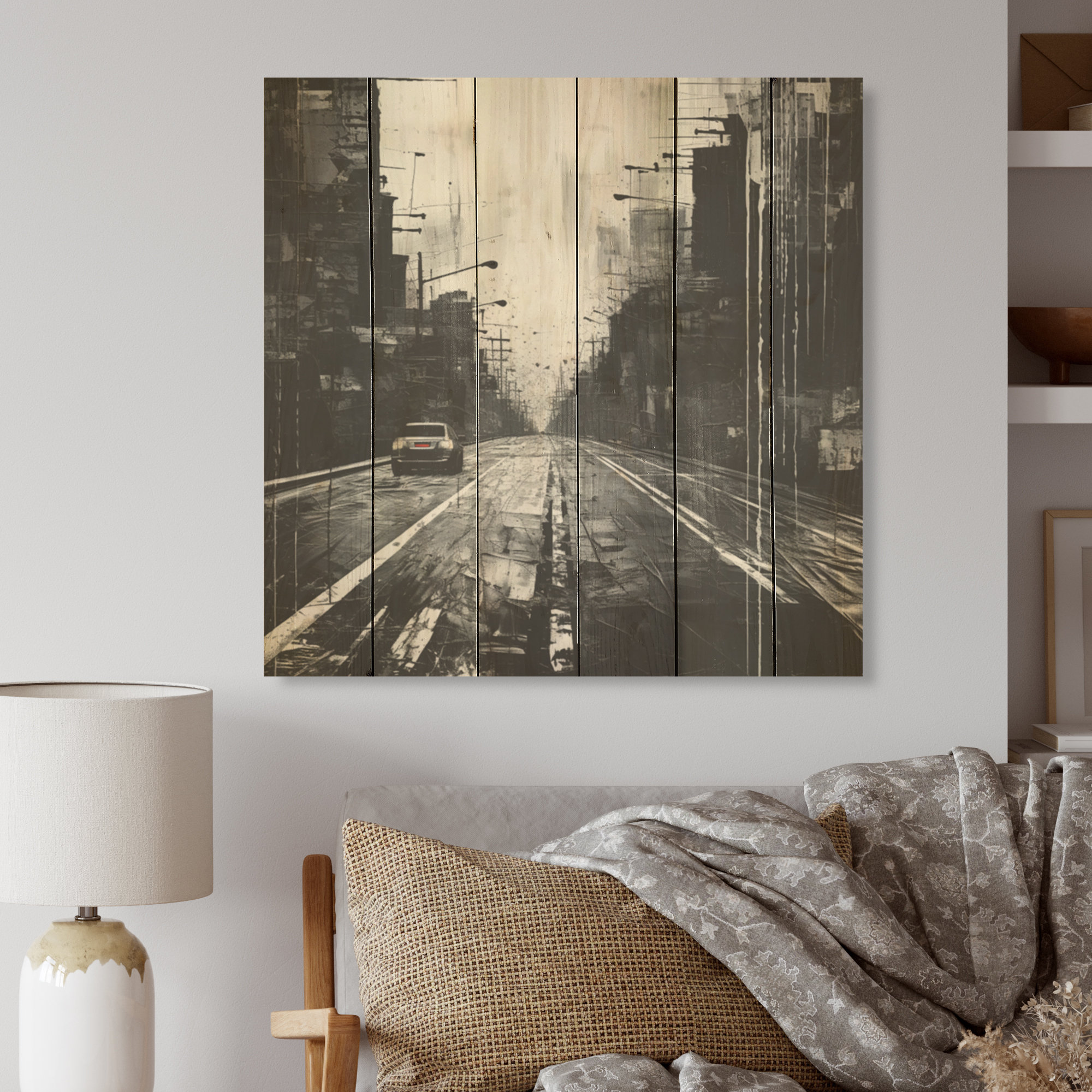 Winston Porter Black And White Cityscape Road Expression I - Road Wood ...