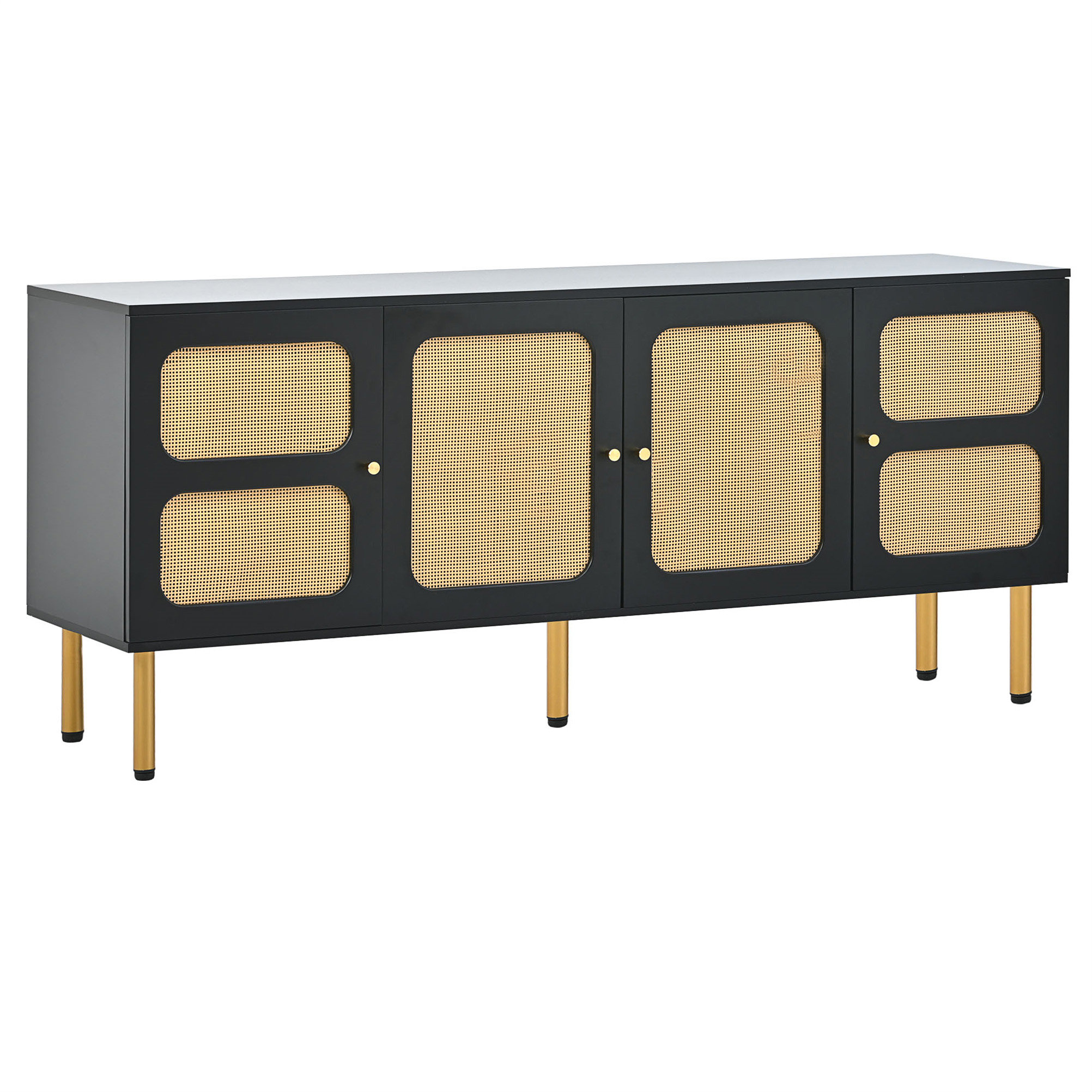 Bayou Breeze Boho Style TV Stand With Rattan Door, Woven Media Console ...